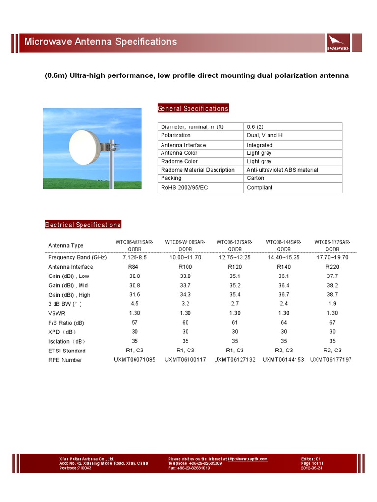 0.6m Microwave Antenna Specifications | PDF | Antenna (Radio ...