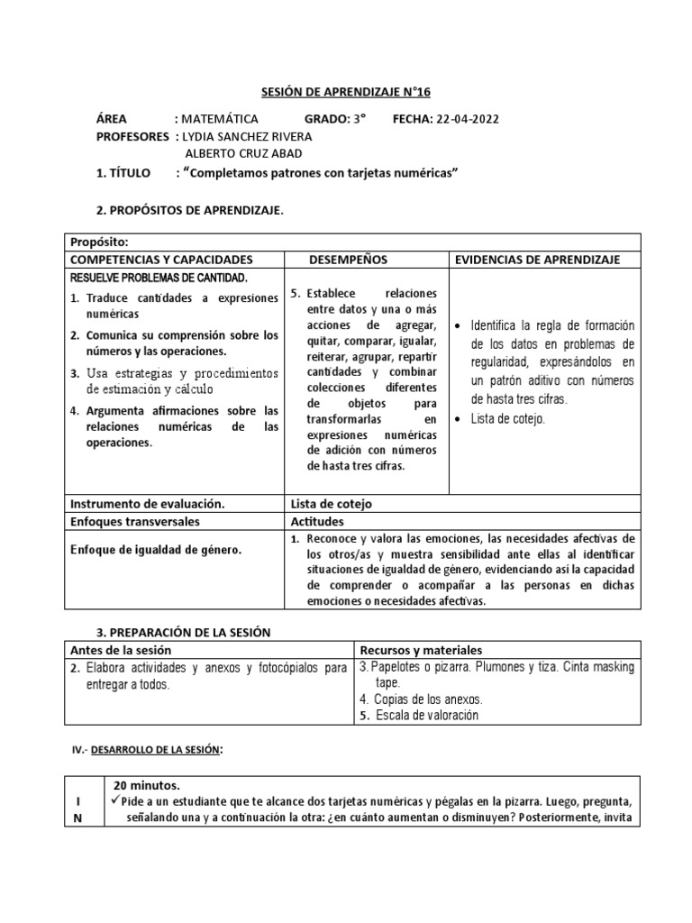 Sesión de Aprendizaje #16 Matem | PDF | Aprendizaje | Cognición