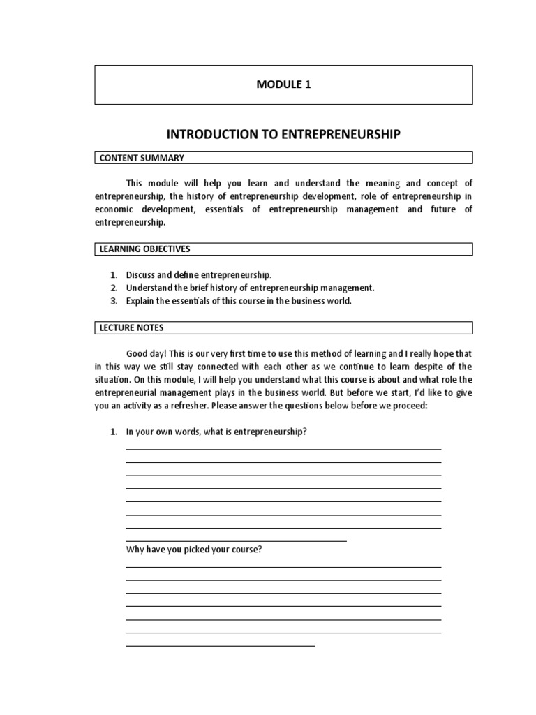 Module 1 Oacore 11 - Entrepreneurship | PDF | Cost Of Living ...