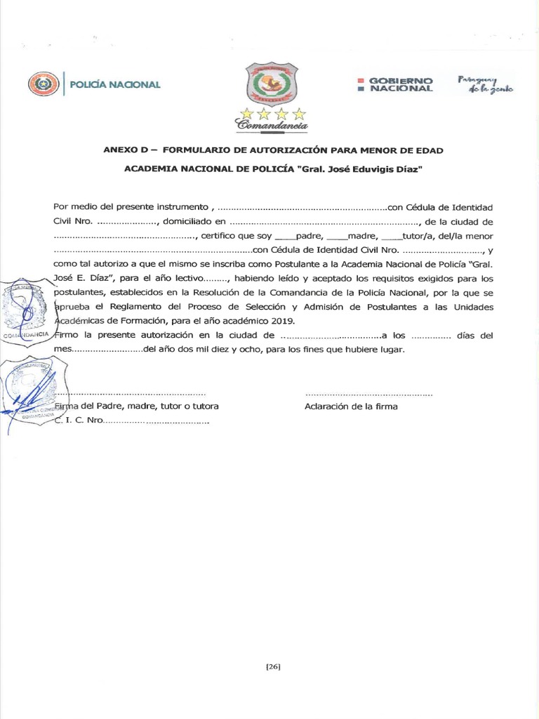 Anexo D - Autorización para Menor de Edad - IsEPOL | PDF