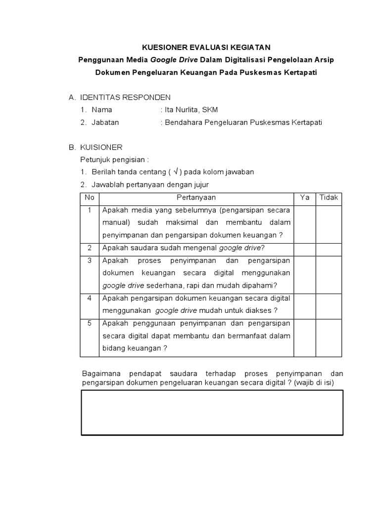 Kuesioner Evaluasi Kegiatan | PDF