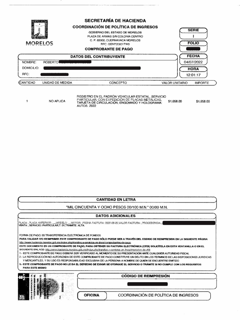 Ejemplo Padron Vehicular Pdf