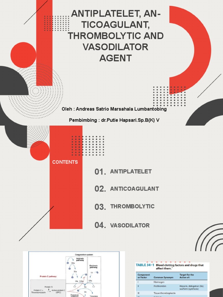 Vasodilator and Anticoagulant Agents Summary | PDF | Aspirin | Coagulation