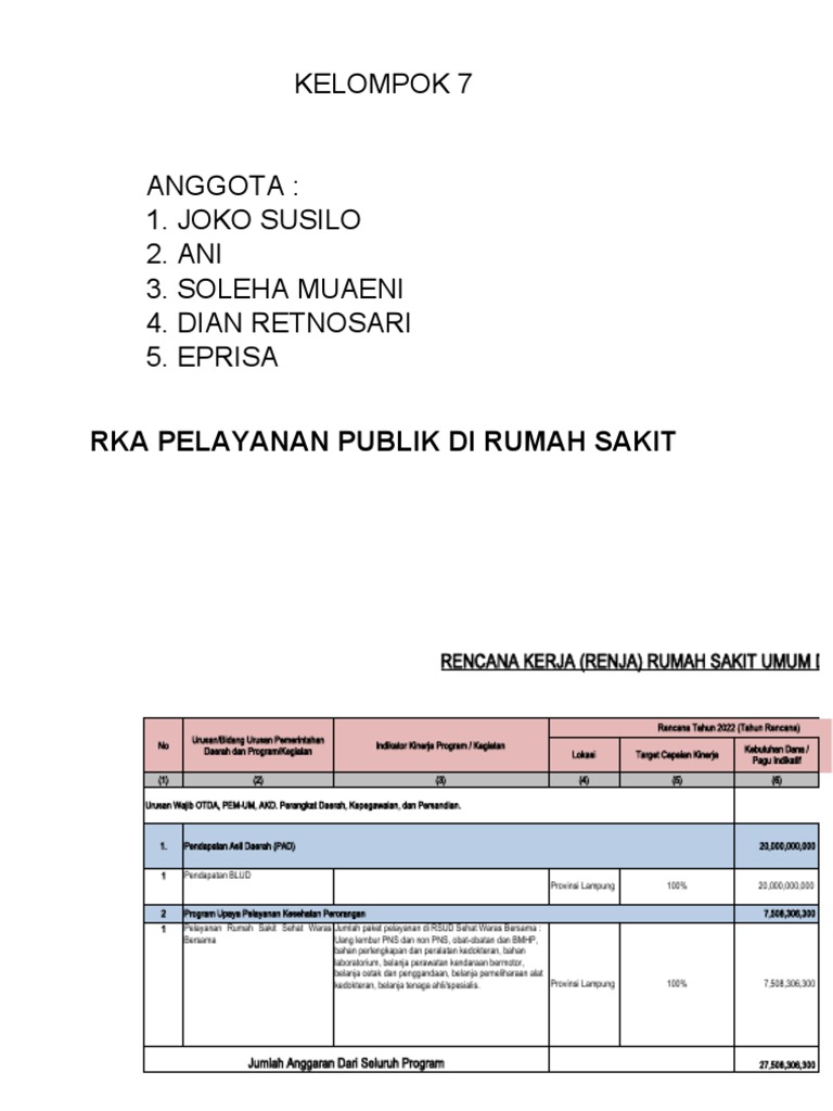 RKA Pelayanan Publik RSUD 2022 Lampung | PDF | Teknologi & Rekayasa