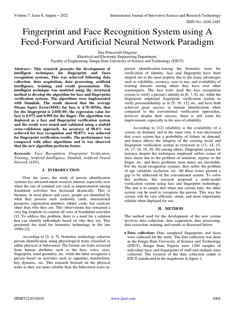 Fingerprint And Face Recognition System Using A Feed Forward Artificial Neural Network Paradigm 1534
