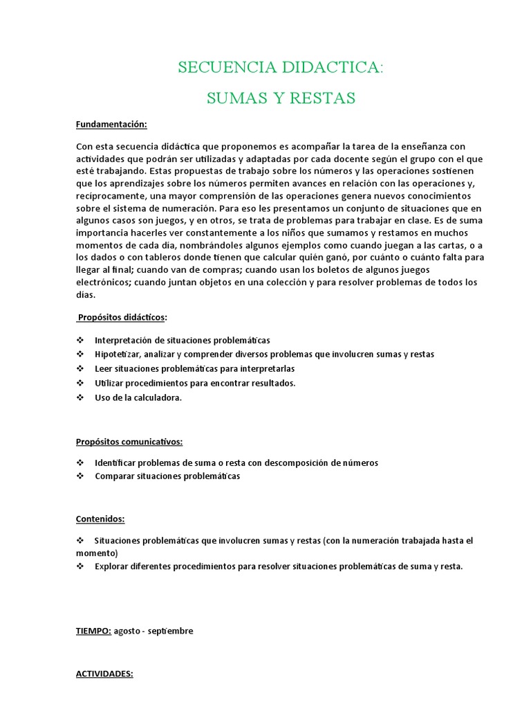Secuencia de Suma y Restas Agost22 | PDF