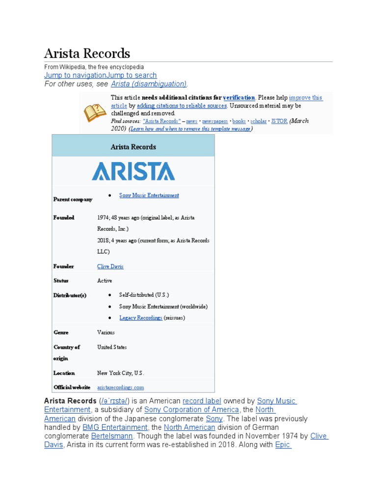 Arista Records | PDF | Music Organizations | Pop Music