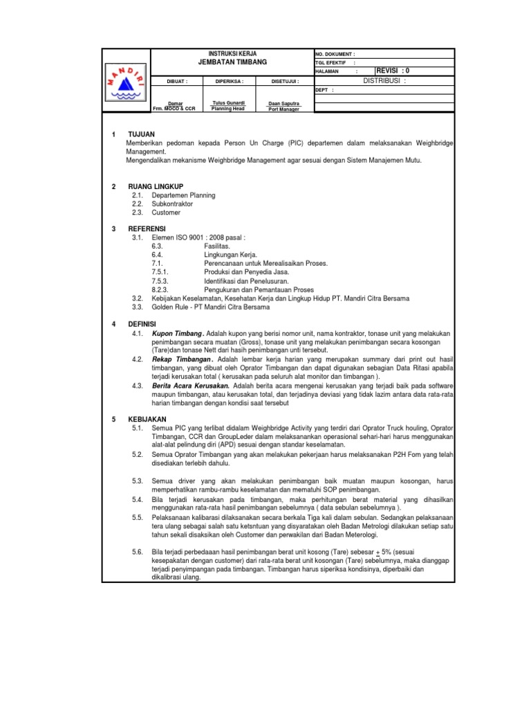 SOP K3 Timbangan | PDF