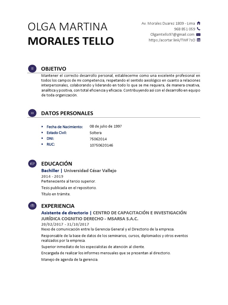 CV de Olga Martina Morales Tello | PDF | Universidad | Ley procesal