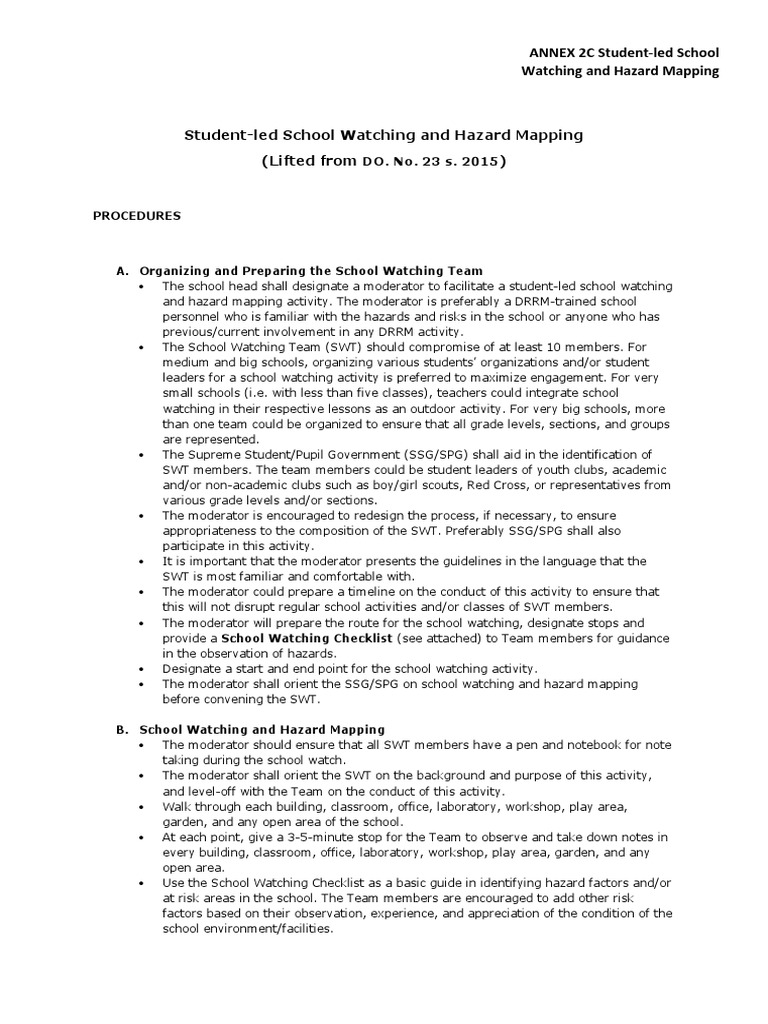Sip Annex 2c Student-Led School Watching and Hazard Mapping | PDF