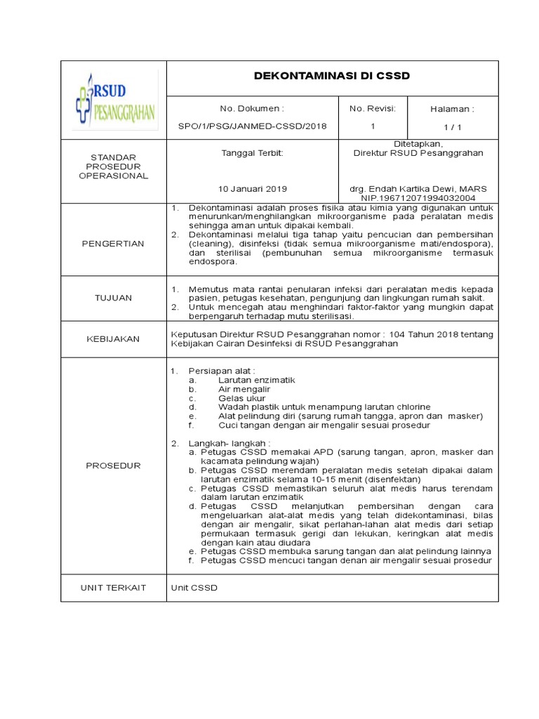 SPO Dekontaminasi Di CSSD FIXS | PDF