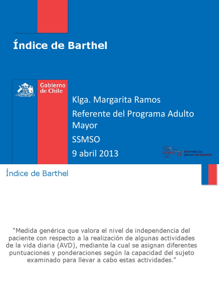 Índice de Barthel: Evaluación de AVD | PDF | Ropa | Salud y bienestar
