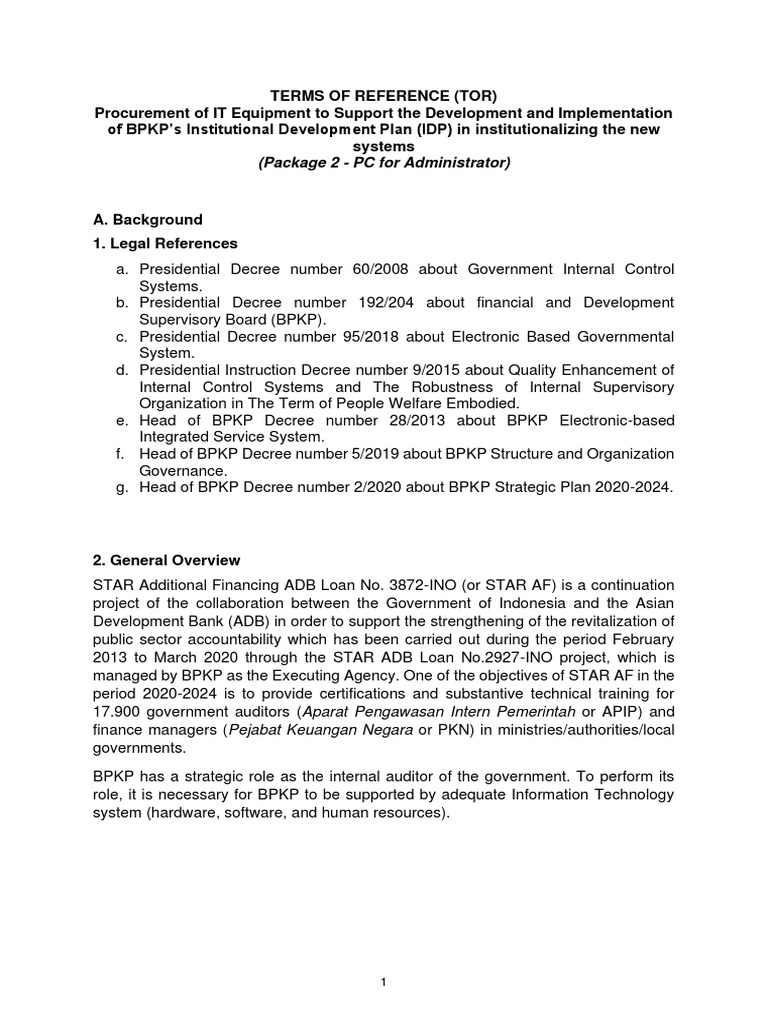 Procurement of IT Equipment To Support IDP - Term of Reference | PDF ...