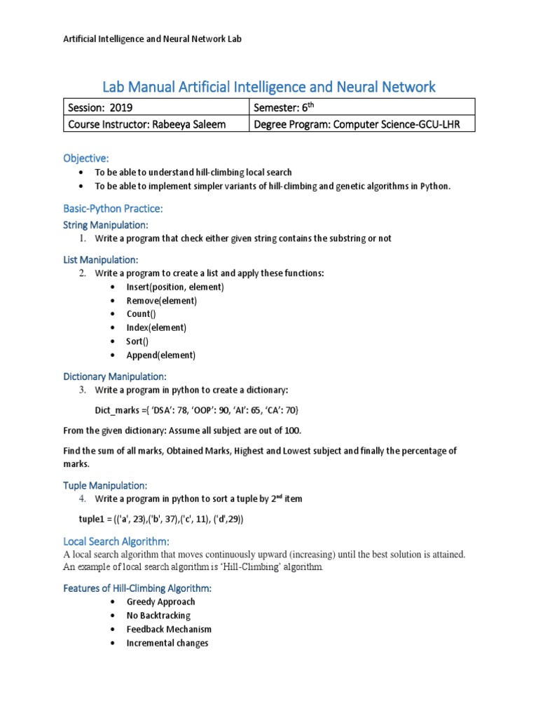 Lab Manual Artificial Intelligence and Neural Network | PDF | Applied Mathematics | Computer ...
