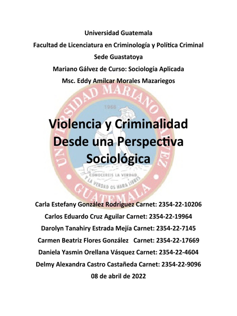 Violencia y Criminalidad Desde Una Perspectiva Sociológica | PDF ...