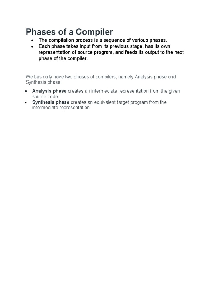 Phases of A Compiler | PDF | Parsing | Compiler Phases of A Compiler | PDF | Parsing | Compiler