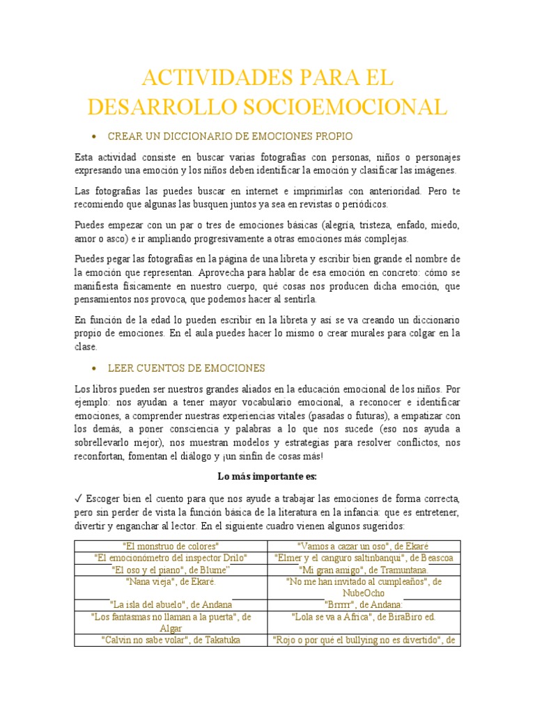 Actividades para El Desarrollo Socioemocional | PDF | Las emociones ...