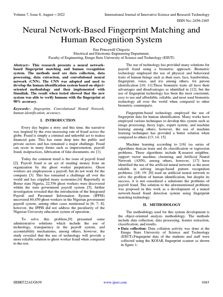Neural Network-Based Fingerprint Matching and Human Recognition System | PDF | Artificial Neural ...