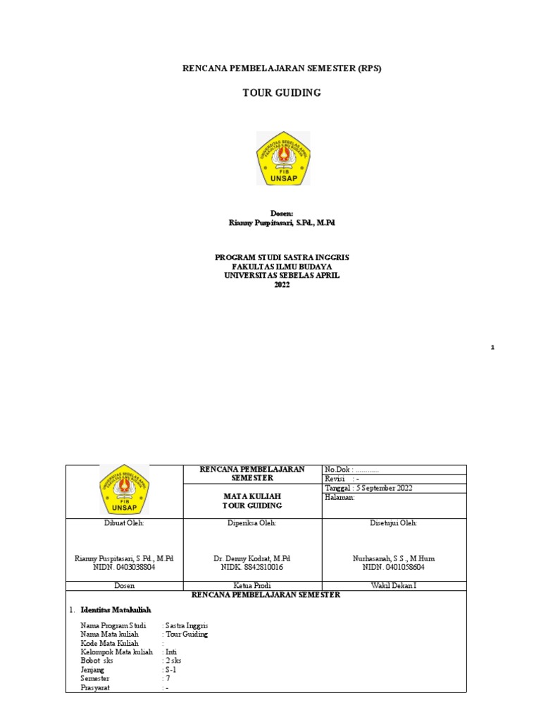 RPS Mata Kuliah Tour Guiding | PDF