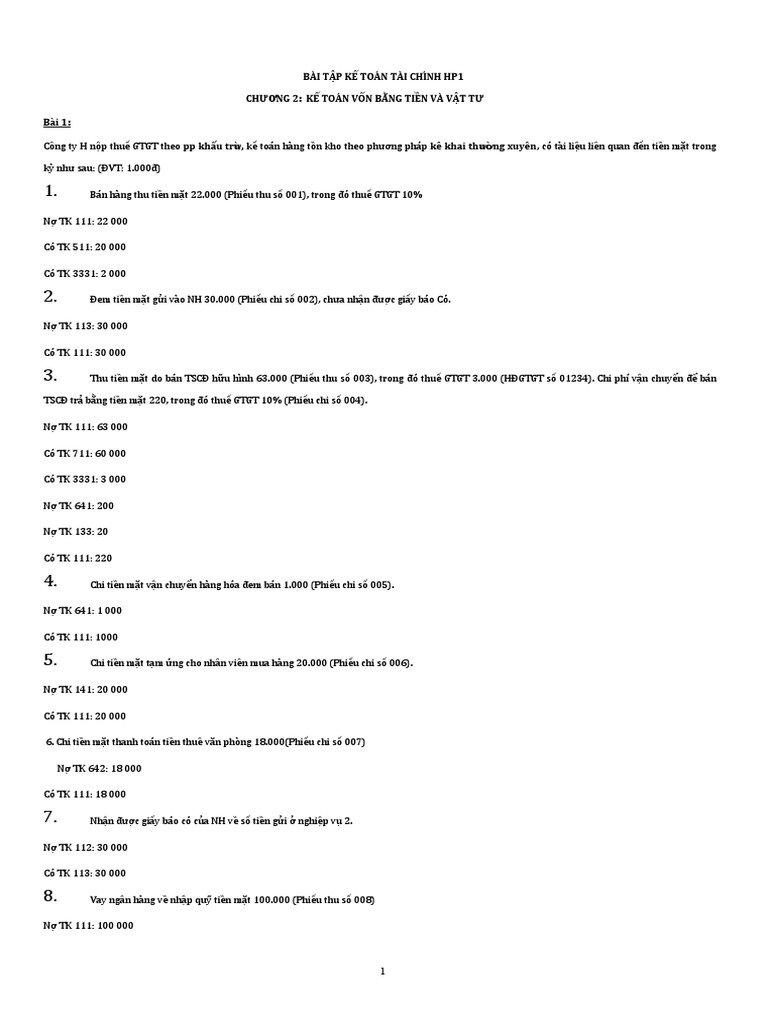 Sách Bài Tập Kttc1 | PDF