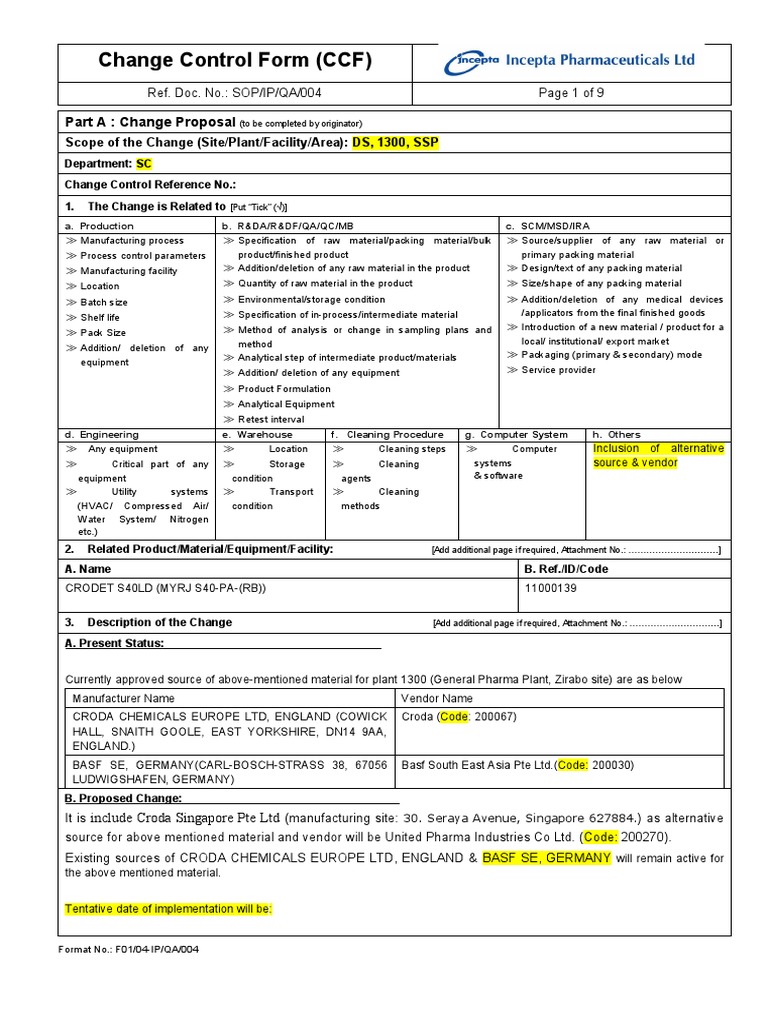 Change Control for Pharma Supply | PDF | Packaging And Labeling ...