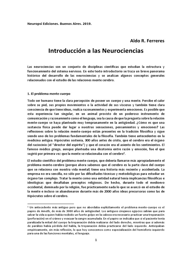 1 Ferreres Introducción A Las Neurociencias | PDF | Neurona | Sinapsis