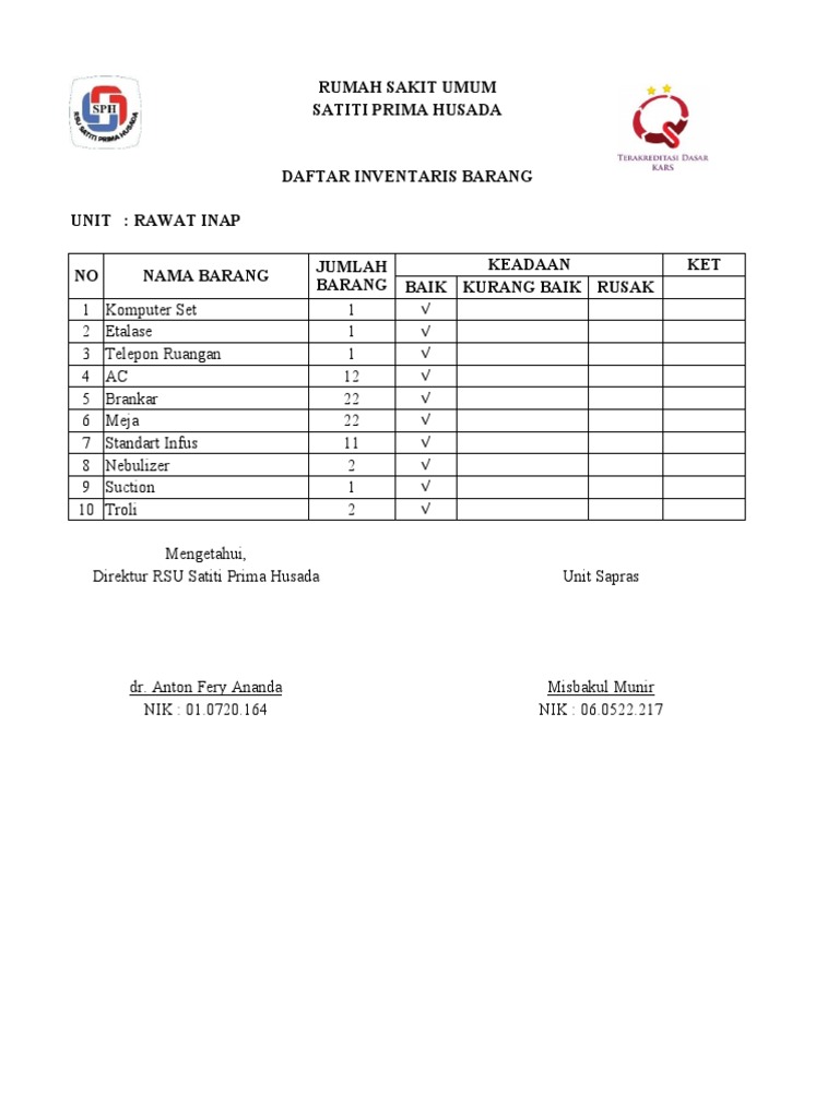 Daftar Inventaris Ruangan | PDF