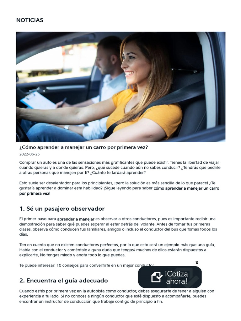 ¿Cómo Aprender A Manejar Un Carro Por Primera Vez - KIA | PDF | Negocios