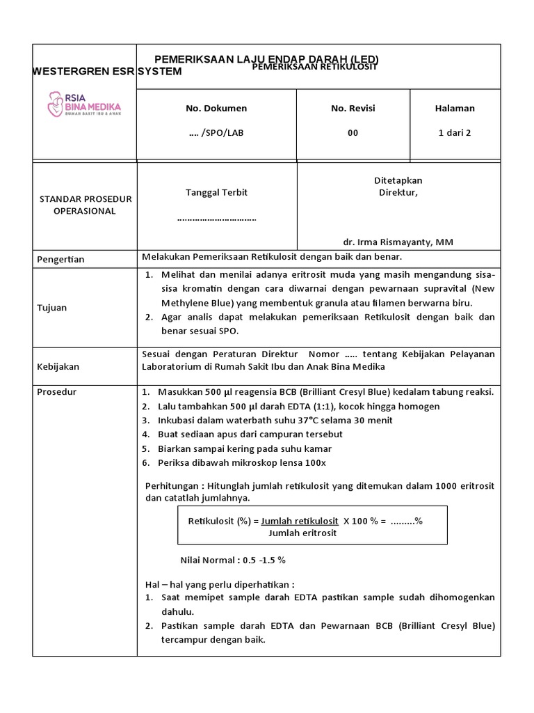 004 Spo Pemeriksaan Retikulosit | PDF