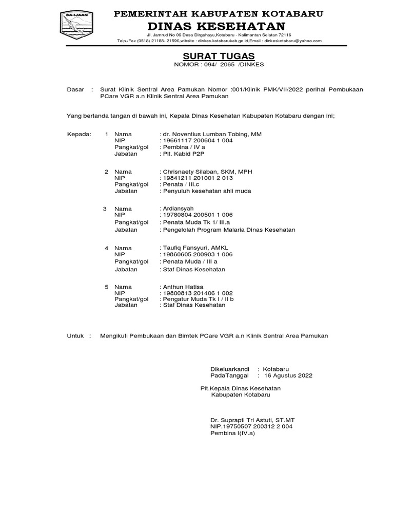 Surat Tugas Bimtek | PDF