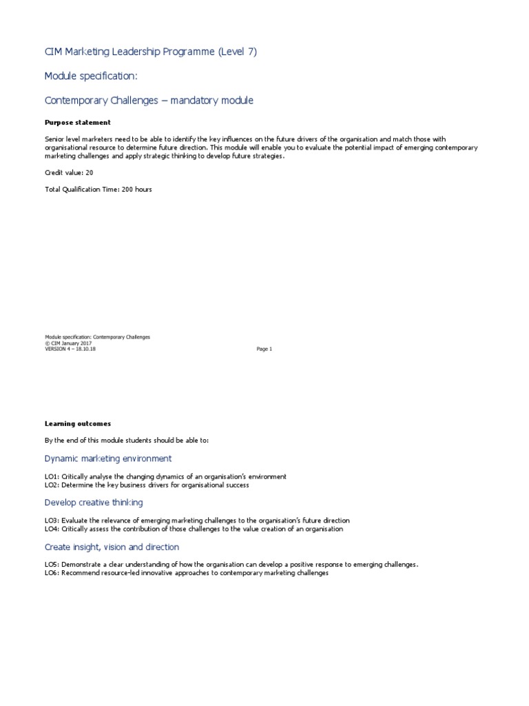 Level 7 Contemporary Challenges Module Spec Final v4 | PDF | Strategic ...