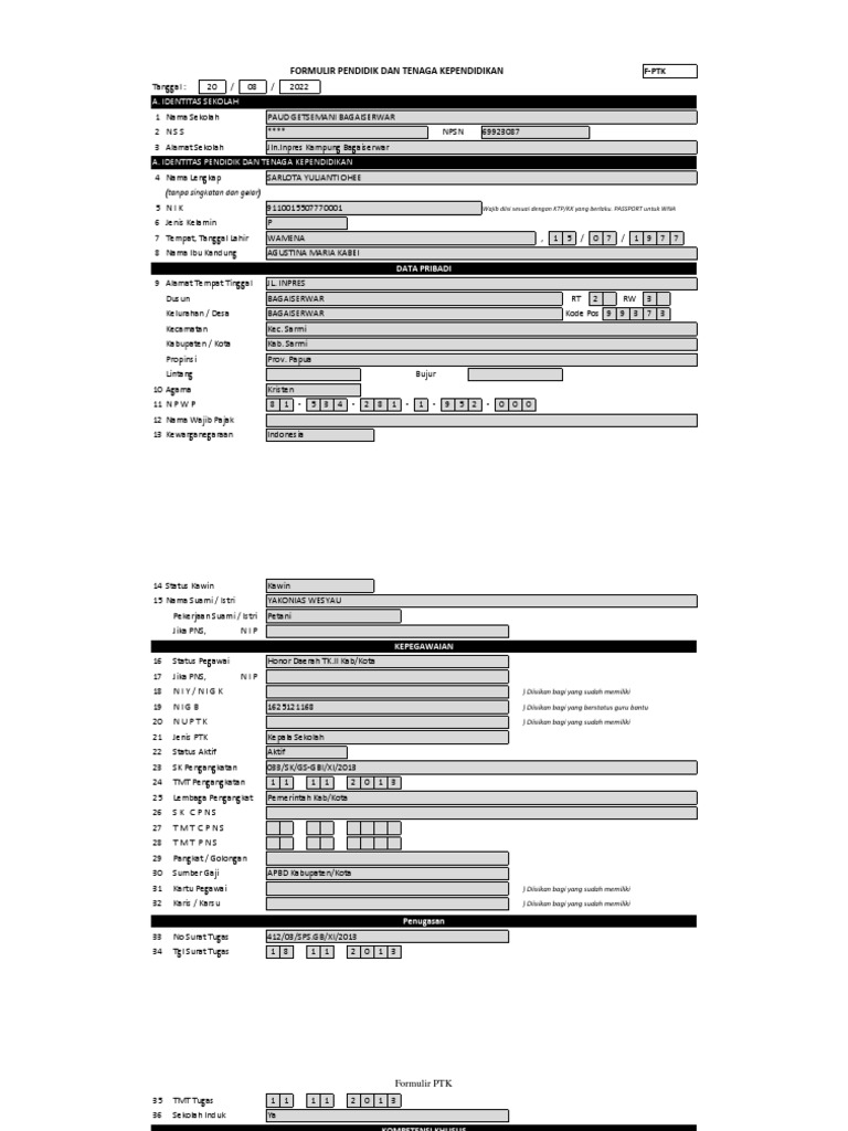 Formulir - PTK - SARLOTA YULIANTI OHEE - 2022-08-20 16 - 53 - 24 | PDF
