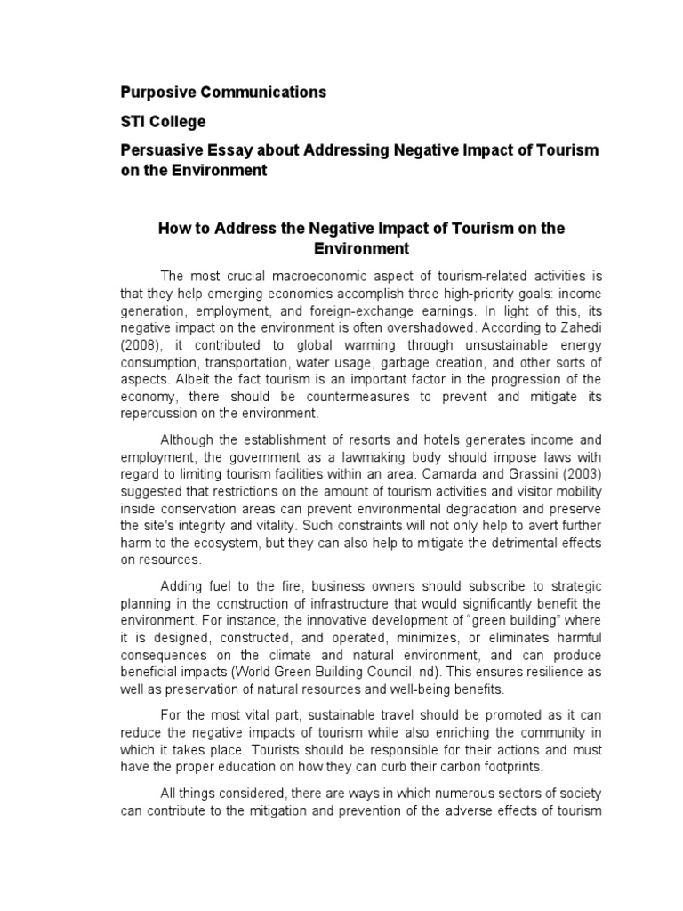 Persuasive Essay About Addressing Negative Impact of Tourism On The ...