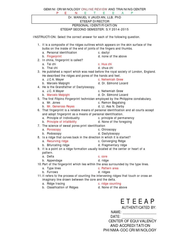 Personal Identification 2 | PDF | Fingerprint | Hand