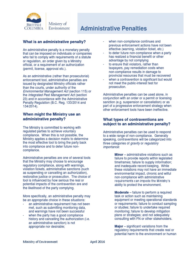 Administrative Penalty Facts Sheet | PDF | Regulatory Compliance | Environmental Impact Assessment