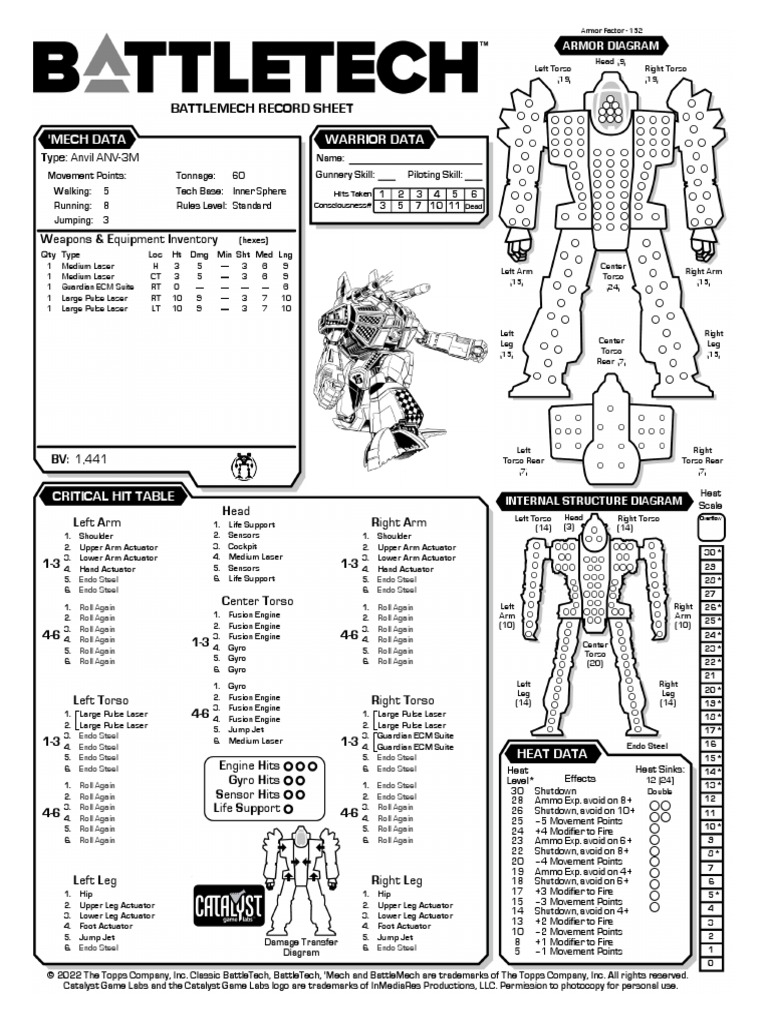 Anvil Anv 3m | PDF | Battle Tech