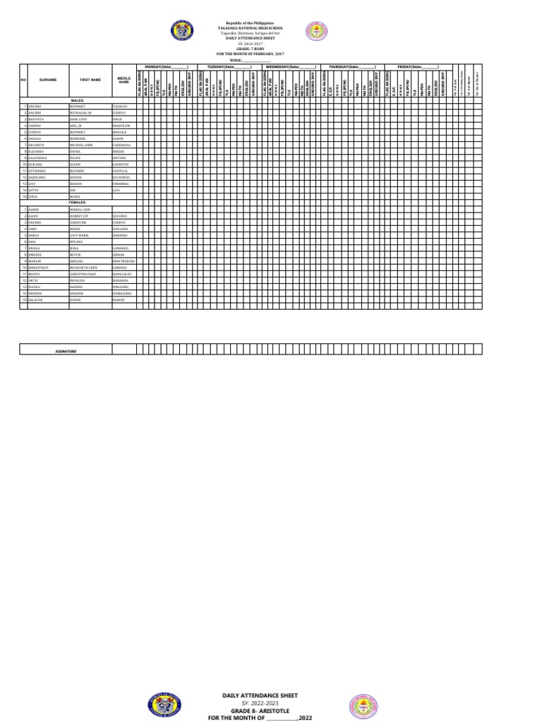 Daily Attendance Sheet (1) | PDF | Cultural Geography | Language ...