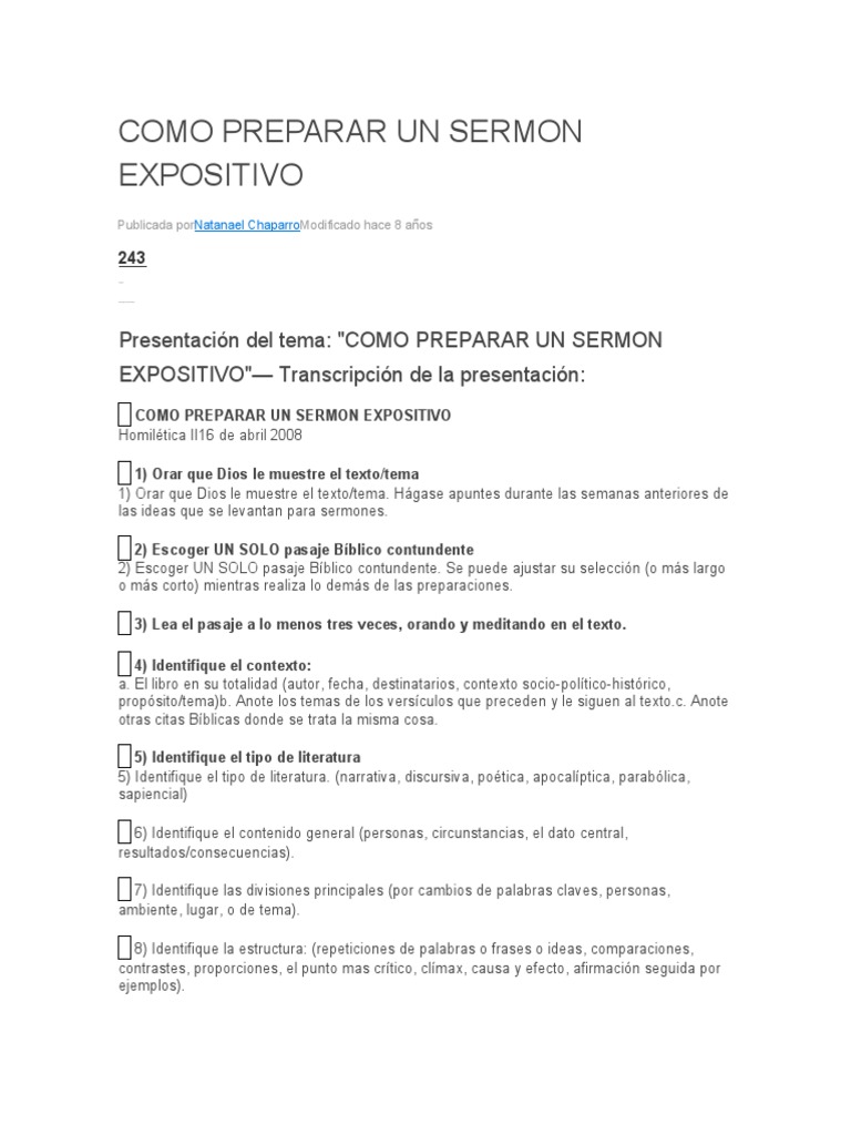 Como Preparar Un Sermon Expositivo | PDF | Biblia | Sermón