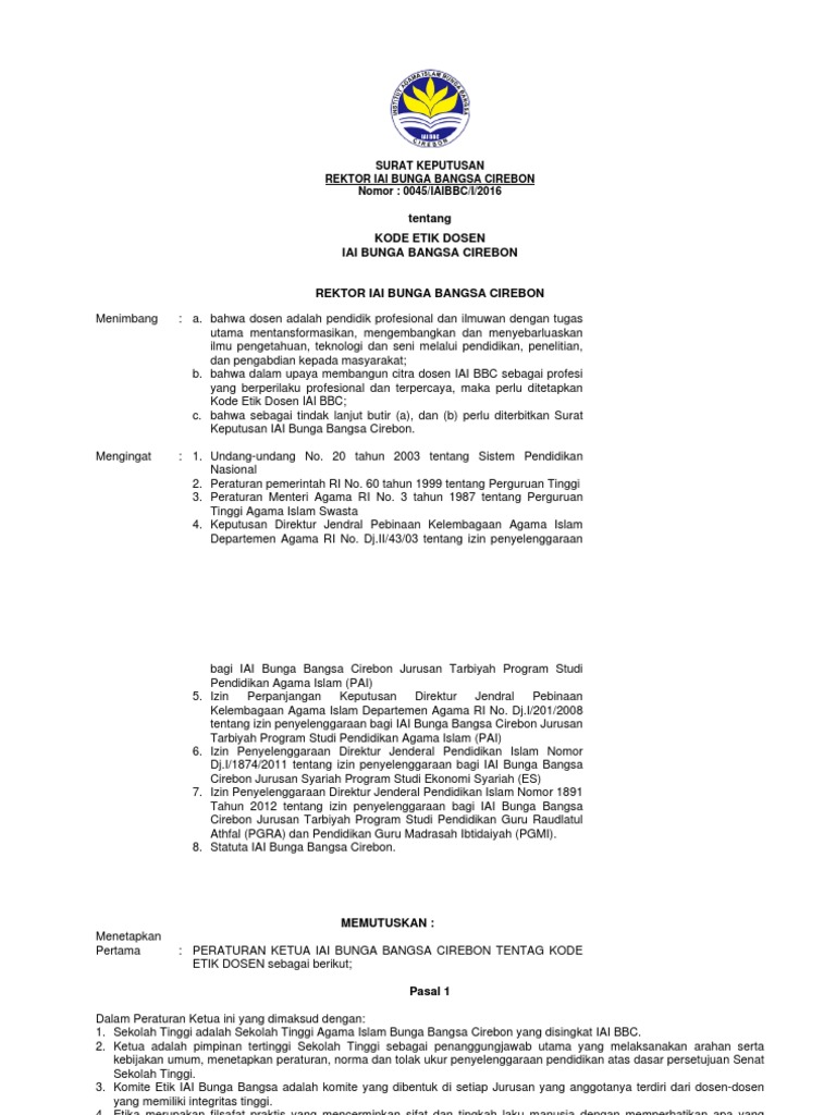 SK Kode Etik Dosen | PDF