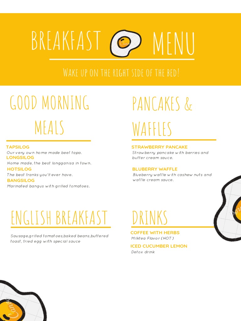 Breakfast Menu: Tapsilog to Pancakes | PDF