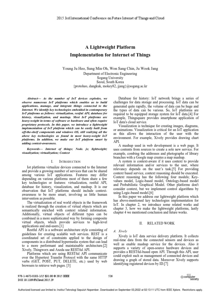 A Lightweight Platform Implementation For Internet of Things | PDF | Internet Of Things ...