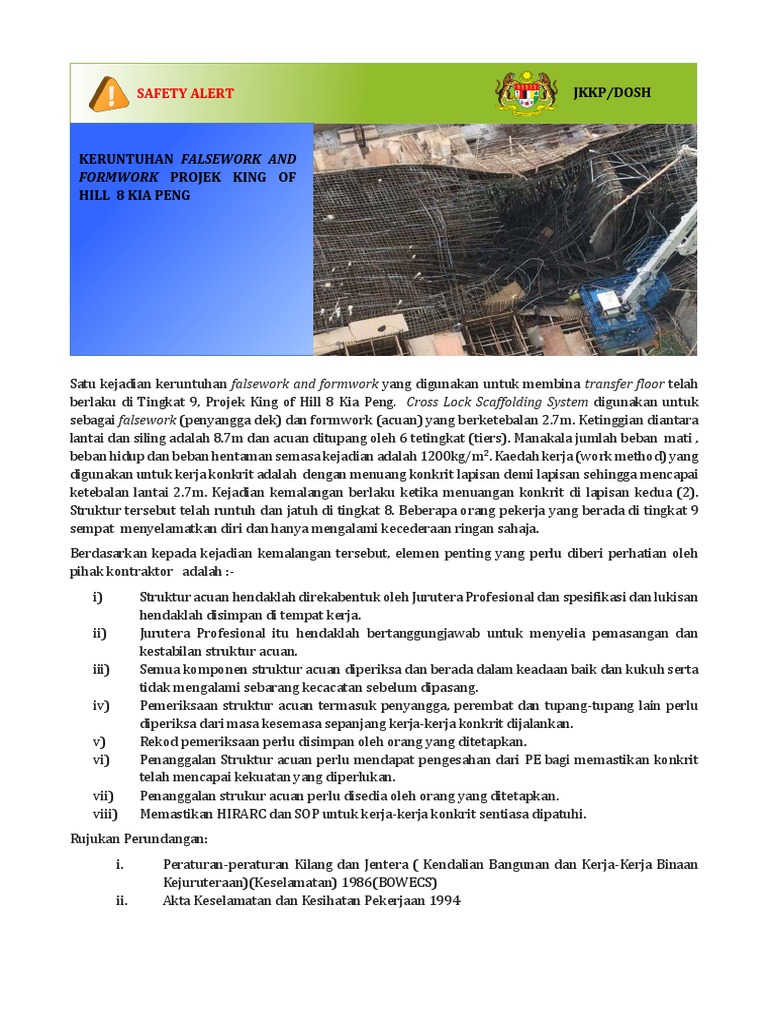 Safety Alert - Keruntuhan Falsework and Formwork Projek King of Hill 8 Kia Peng | PDF