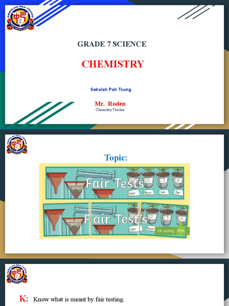 Grade 7 Chemistry w8 Fair Testing | PDF | Science & Mathematics