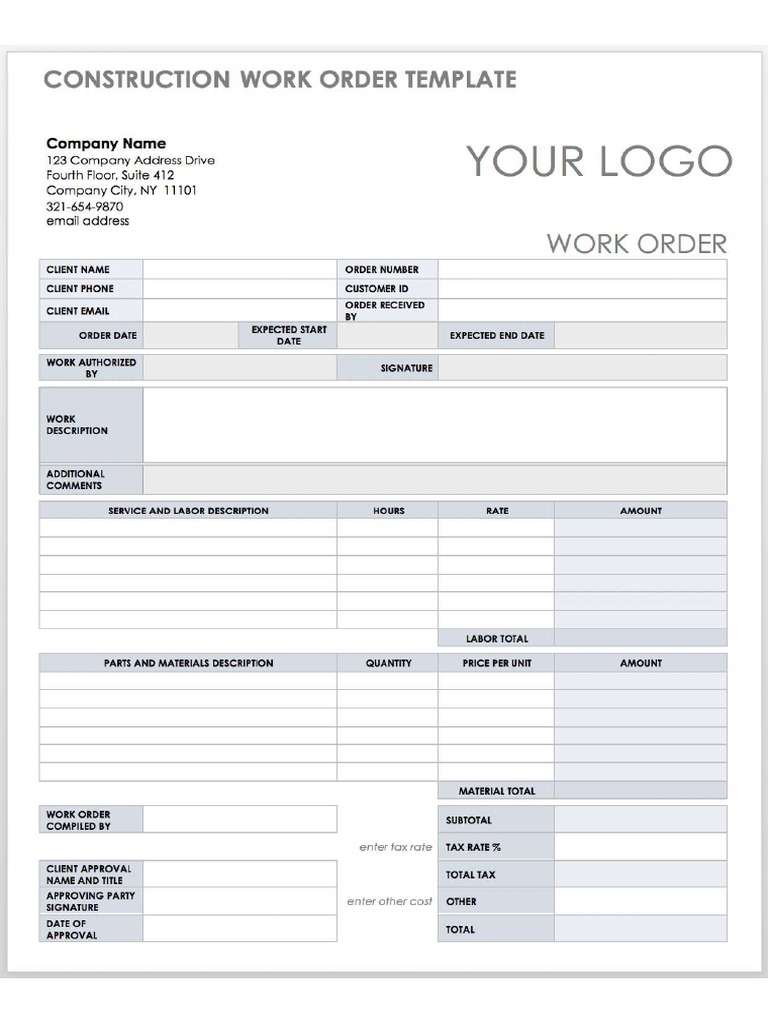 Construction Work Order Template | PDF