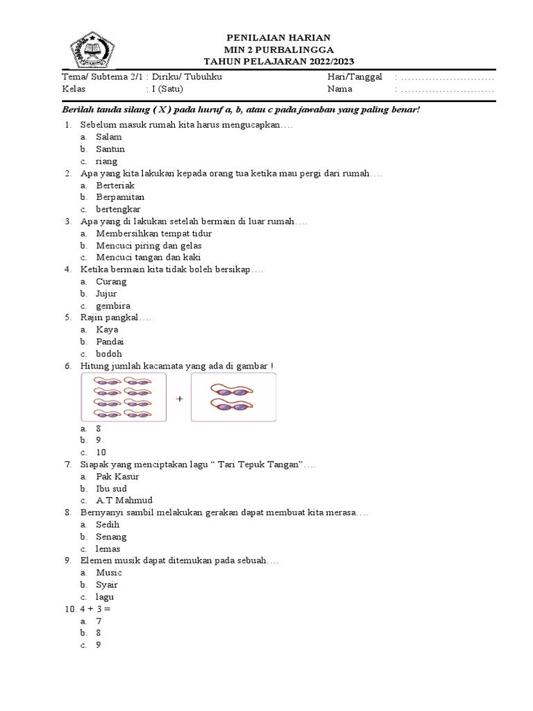 Soal Latihan Pengetahuan Sub 1 Tema 2 Kelas 1 | PDF | Seni & Disiplin Bahasa
