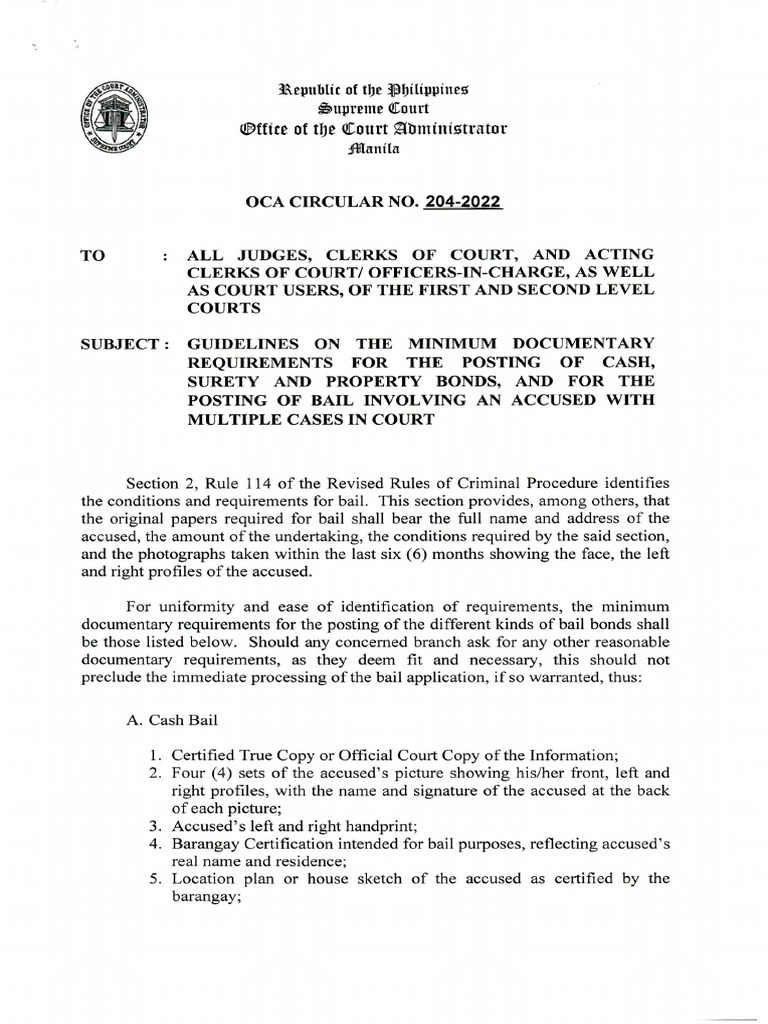 OCA Circular No. 204 2022 1 | PDF | Bail | Justice