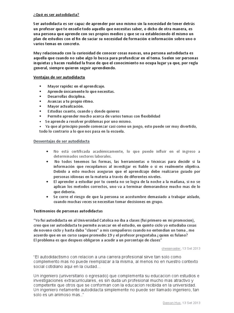 Qué Es Ser Autodidacta | PDF | Modificación de comportamiento | Ciencia ...