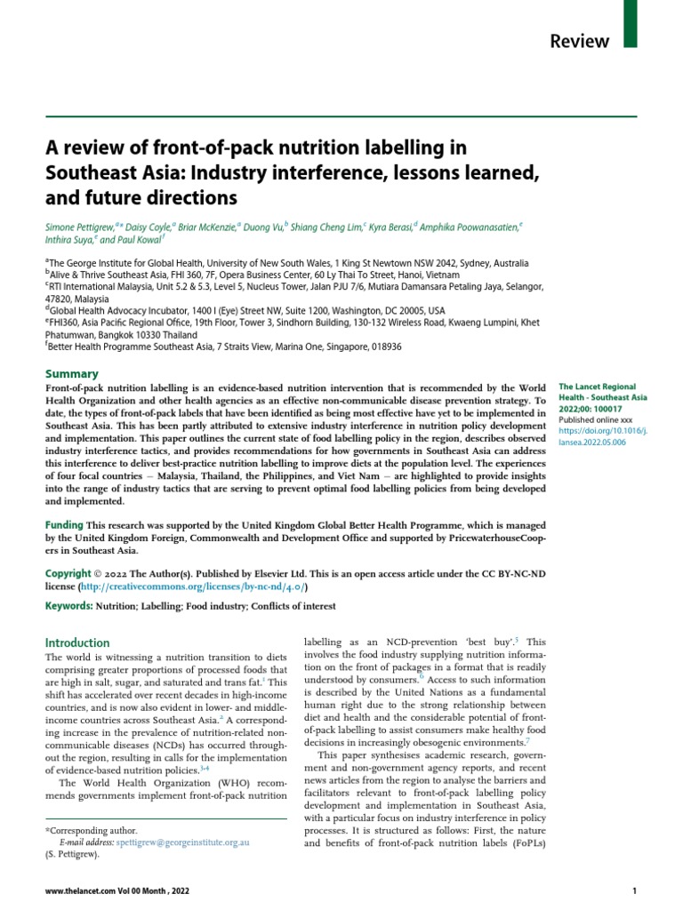 Review FOP NL in Southeast Asia | PDF | Nutrition Facts Label | Foods