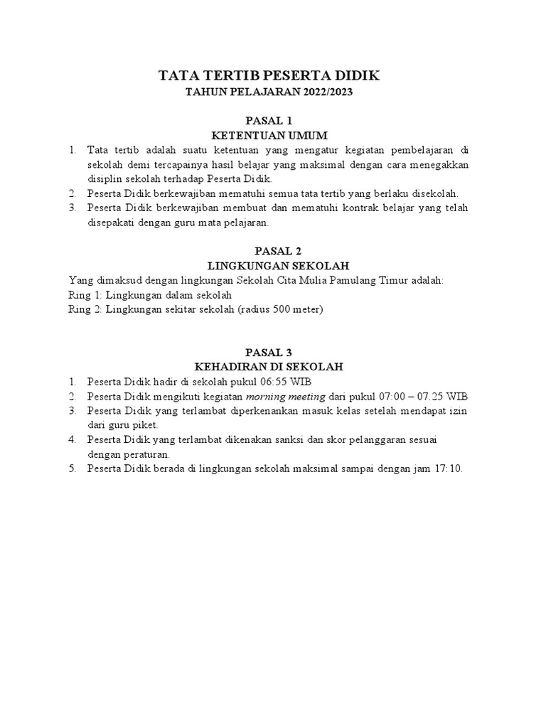 Tata Tertib Peserta Didik | PDF