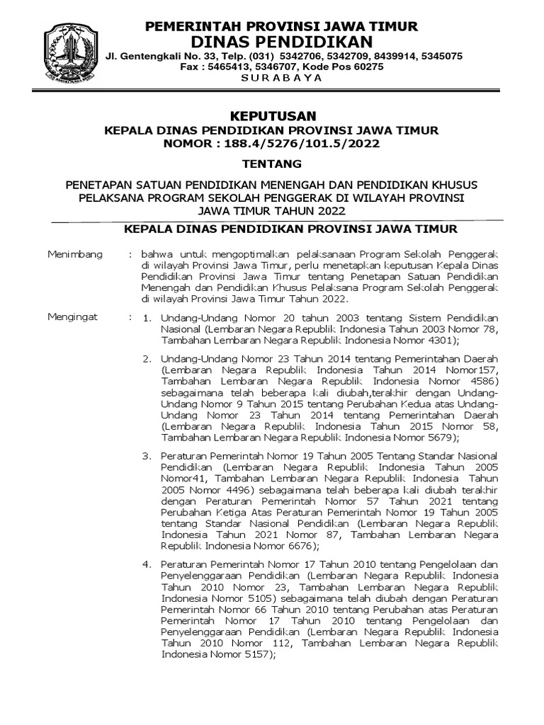 SK KEPALA DINAS TENTANG PENETAPAN SEKOLAH PENGGERAK 2022 TAHAP III - Sign - Sign - Sign FIX | PDF